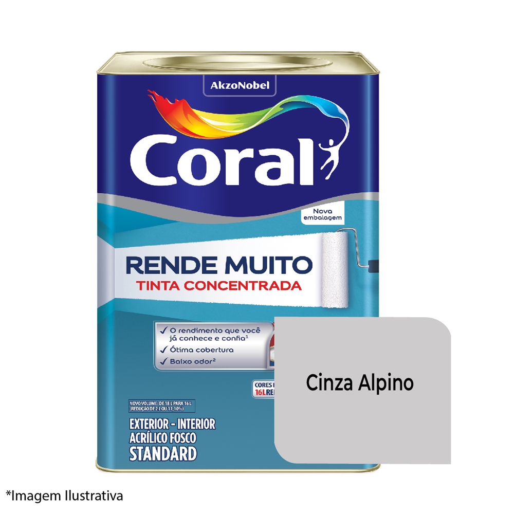 Tinta Acrílica Rende Muito 16L Cinza Alpino-Coral - Tinta Acrílica ...
