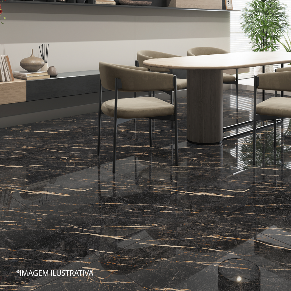 Piso polido 74x74 Royal Nero LC Retificado- Bellacer- Caixa com 2,22 ...